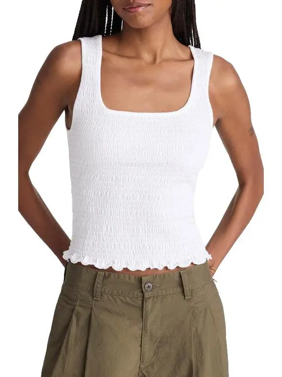 Madewell Smocked Square Neck Tank - White