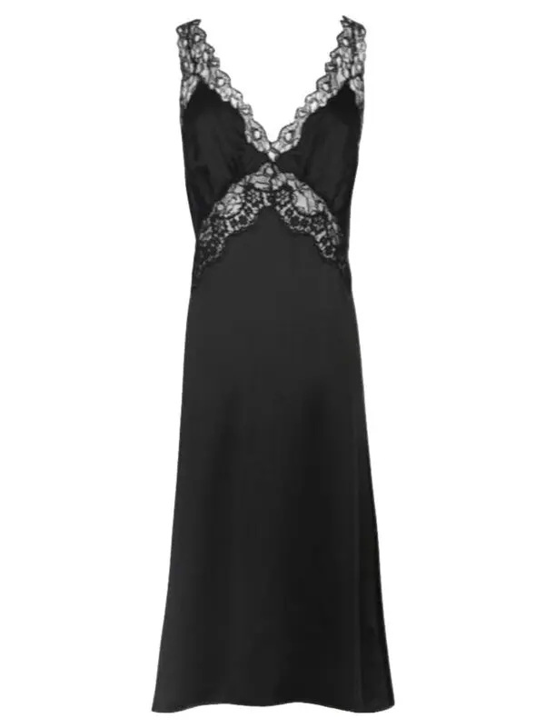 Saint Laurent Slip V-neck Lace Dress - Black