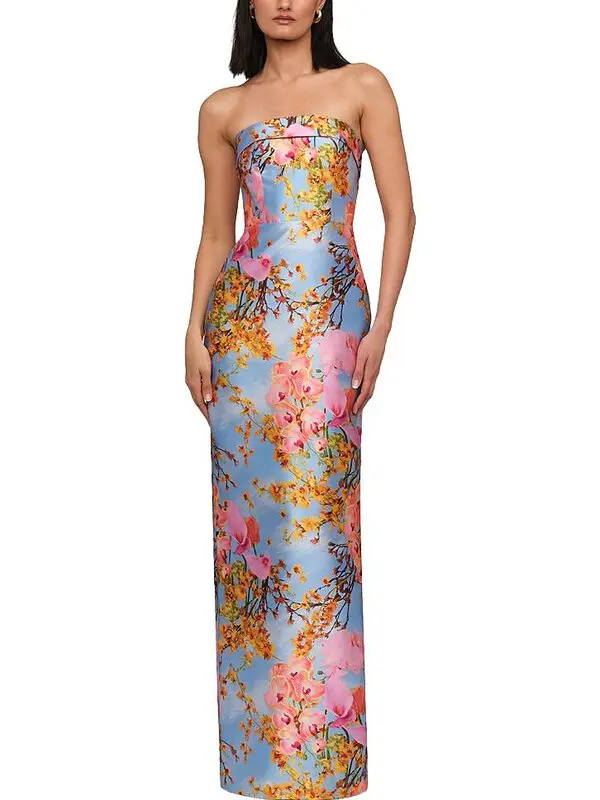 Theia Strapless Gown - Herbal Zen In Bloom