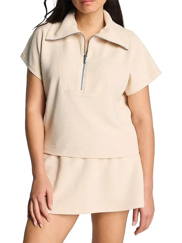 Spanx Airessentials French Rib Short Sleeve Half Zip Top - Toasted Coconut