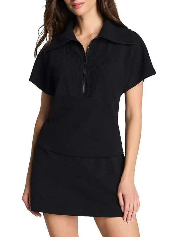 Spanx Airessentials French Rib Short Sleeve Half Zip Top - Very Black