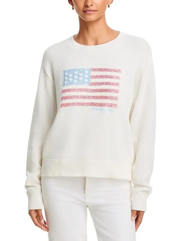 LoveShackFancy Ty Cotton Pullover Sweater With American Flag Graphic - Pop Rocket