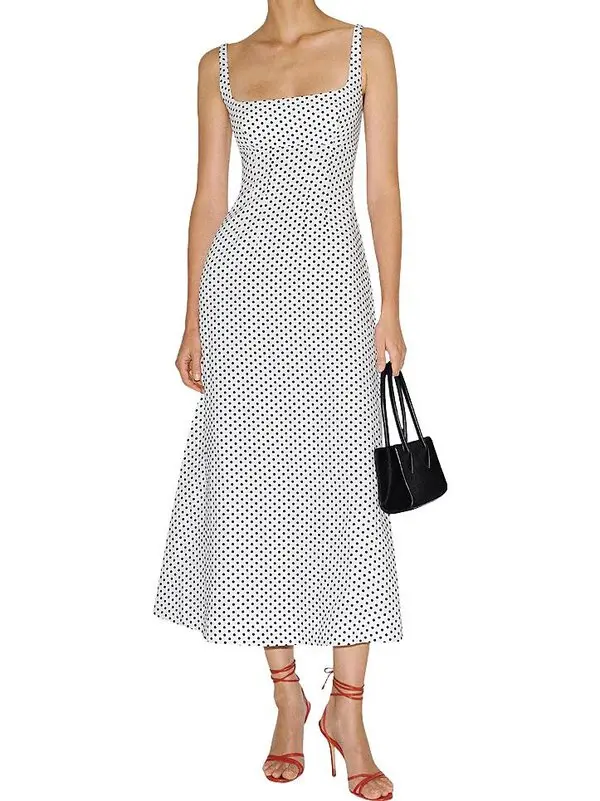 REFORMATION Sabine Linen Polka Dot Dress - Eclipse Dot