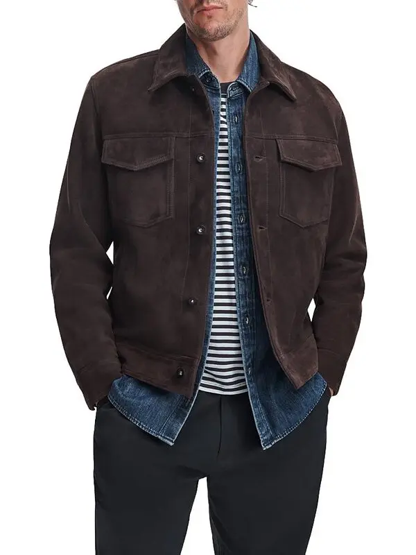 Rag & Bone Suede Trucker Jacket - Dark Brown