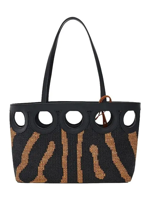 FERRAGAMO Medium Zebra Print Raffia Tote Bag - Nero/naturale