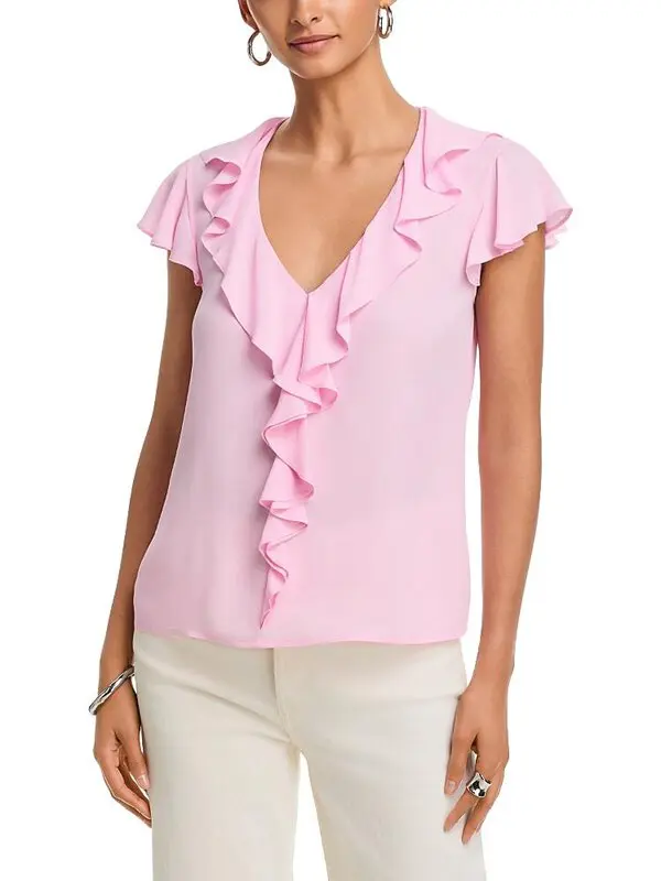 Generation Love Ruffled V-neck Blouse - Soft Rose