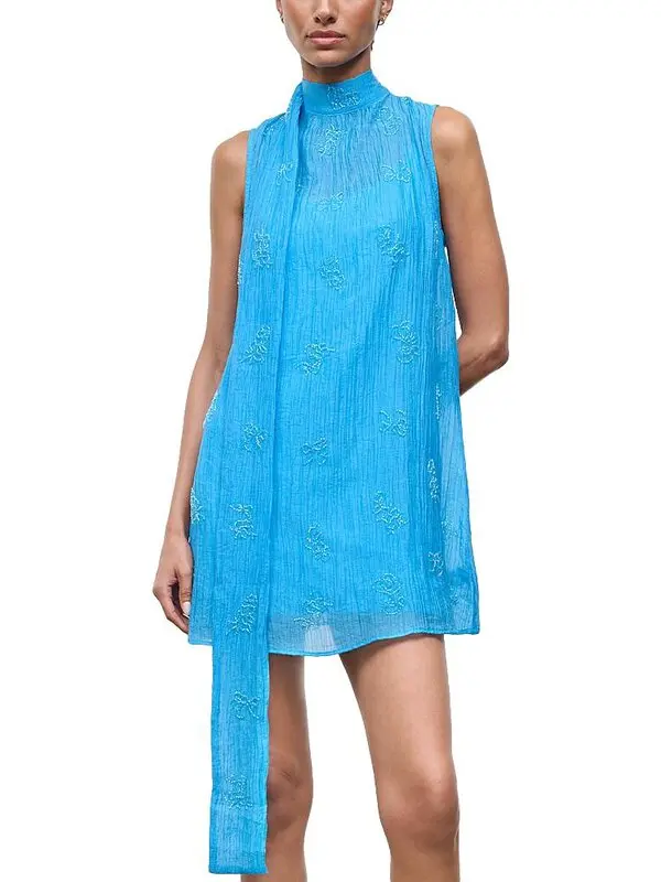 Staud Albee Mini Dress With Tie Detail - Pacific