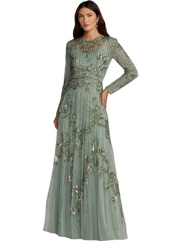 Mac Duggal Embellished Mesh Gown - Sage