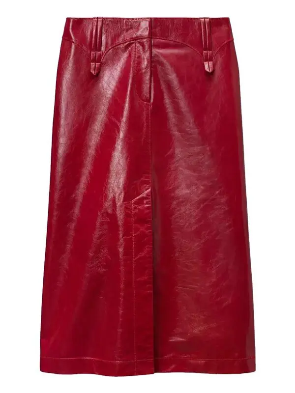 Tory Burch Waxy Napa Leather Skirt - Red