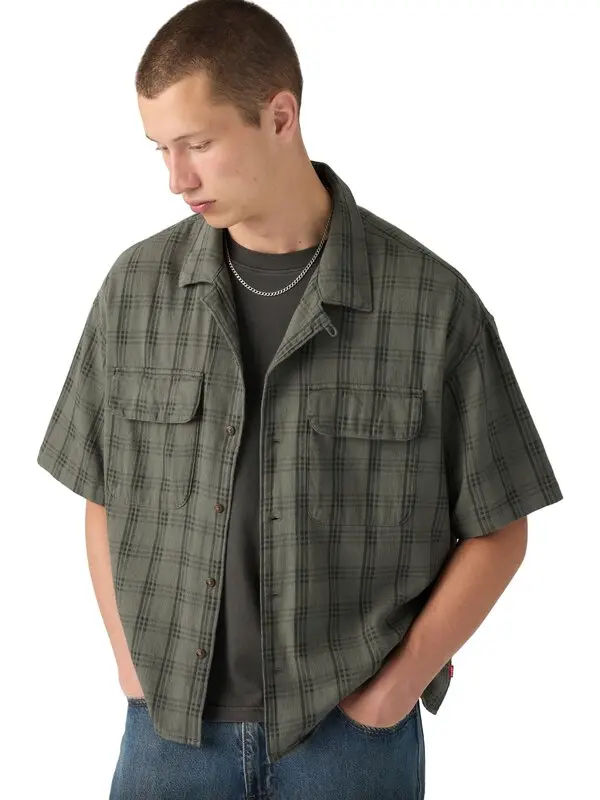 LEVI'S Boxy Utility Camp Shirt - Atkins Plaid Mulled Basil
