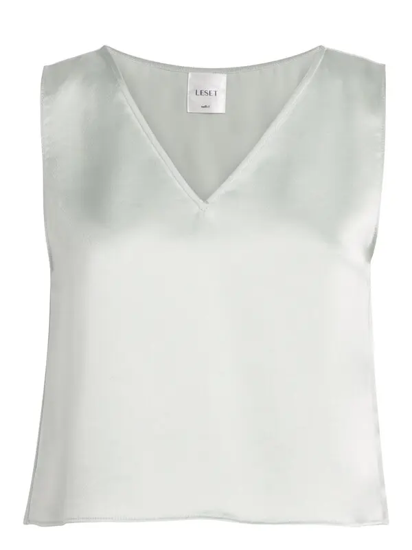 LESET Satin V-neck Cropped Top - Green