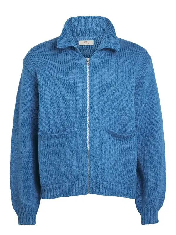 CHERRY LOS ANGELES Cotton Knit Zip-up Jacket With Embroidered Back Detail - Blue