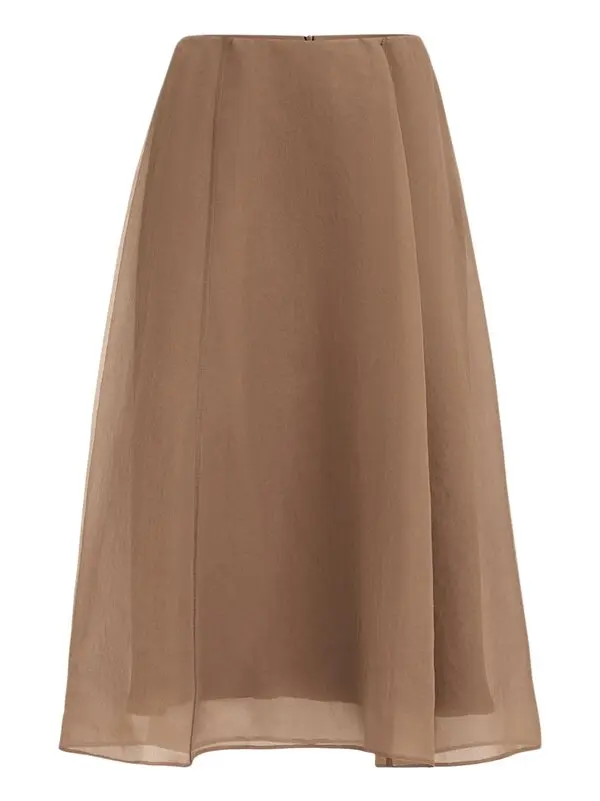 Brunello Cucinelli Silk Midi Skirt - Brown