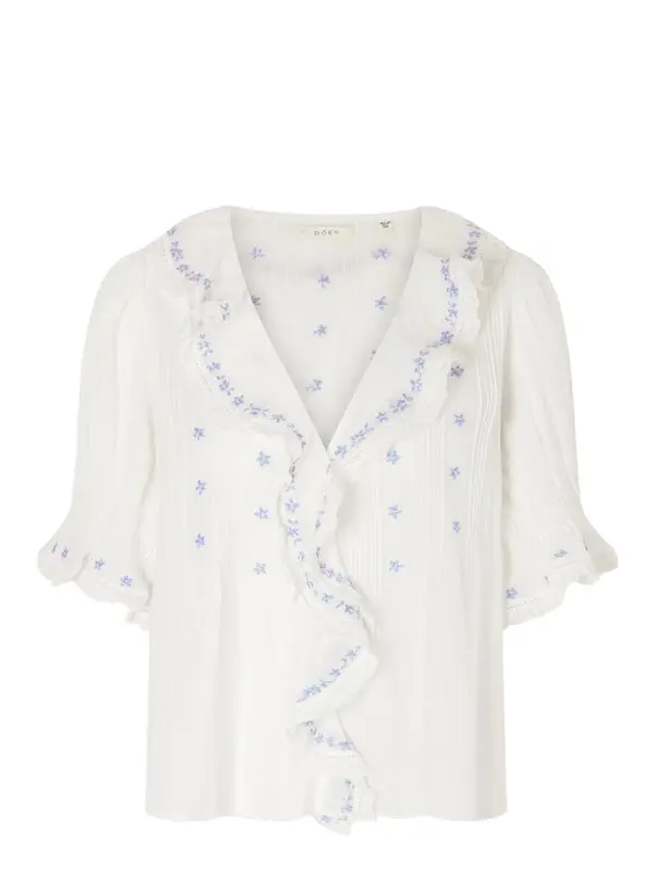 DÔEN Hettie Embroidered Ruffled Blouse - No