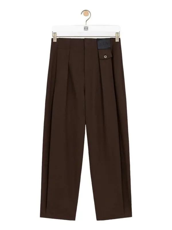 Loewe Logo-patch Pleated Wide-leg Trousers - Dark Brown/brown