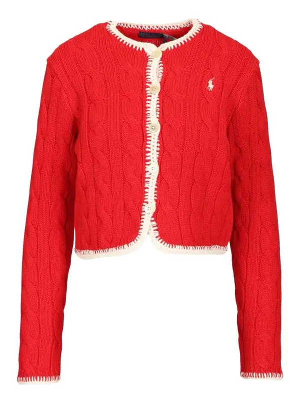 Polo Ralph Lauren Cable Knit Cropped Cardigan - Red