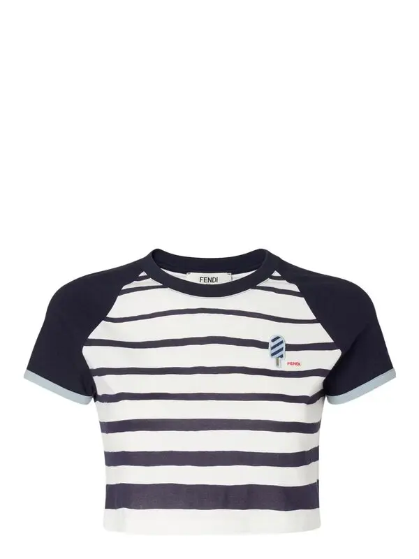 Fendi Striped Raglan Sleeve T-shirt - Blue
