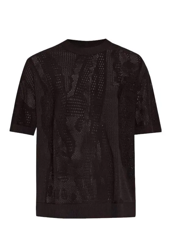 Lacoste Mesh Crocodile Knit Top - Brown