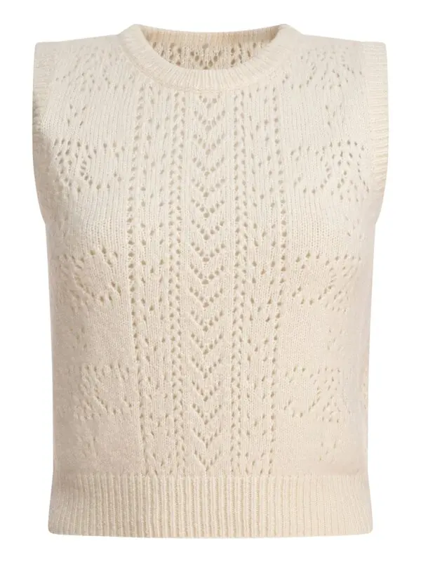Celine Crew Neck Sweater In Pointelle Cashmere - Off White