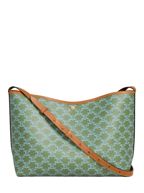 Celine Soft Shopper Bag In Triomphe Canvas And Calfskin - Green