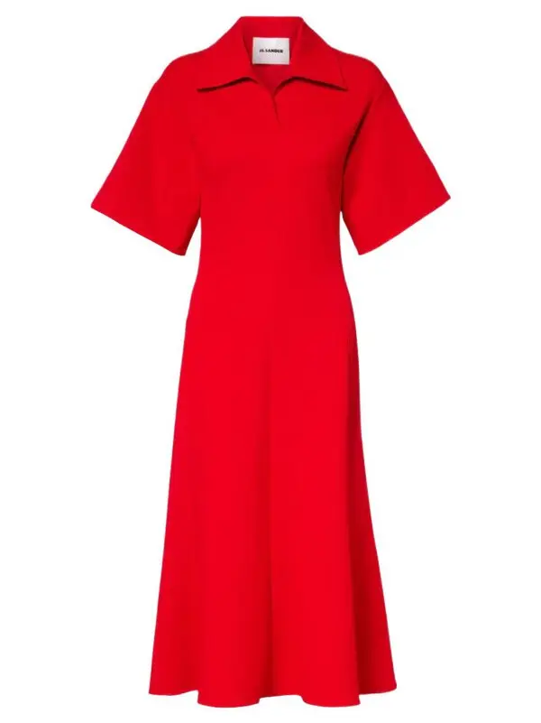 JIL SANDER Midi Dress With Polo Neckline And Short Sleeves - Red