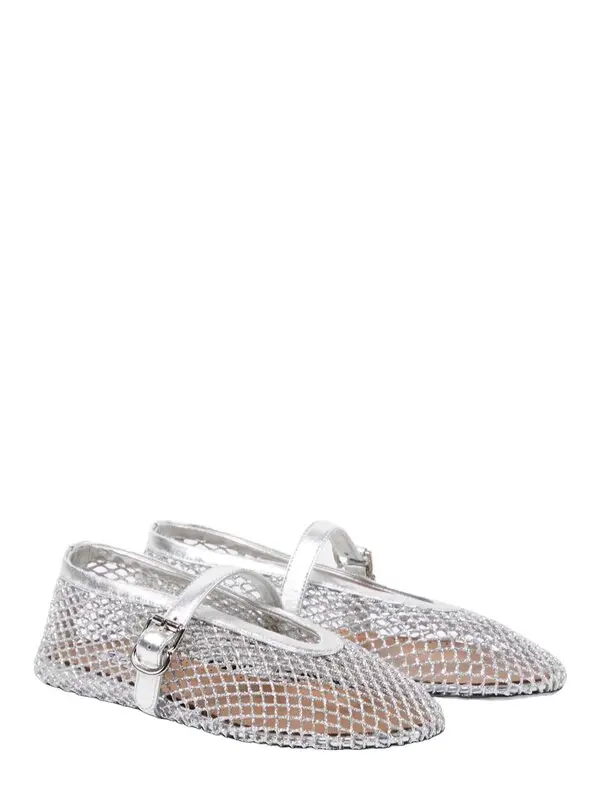 Alaïa Metallic Fishnet Mary Jane Flats - Gray