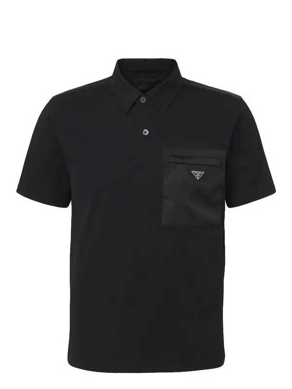 Prada Re-nylon-trimmed Cotton-blend Polo Shirt - Black