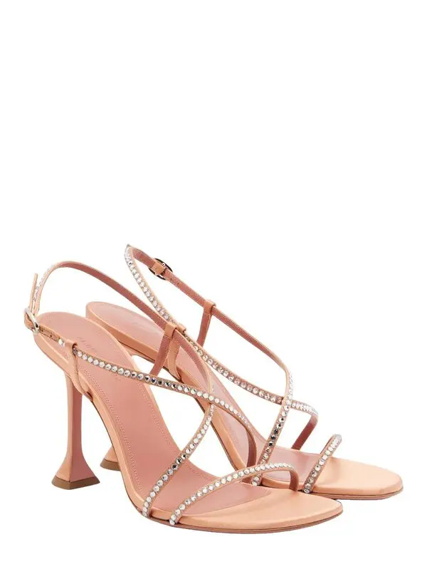 Amina Muaddi Sally Crystal-embellished Satin Sandals - Beige