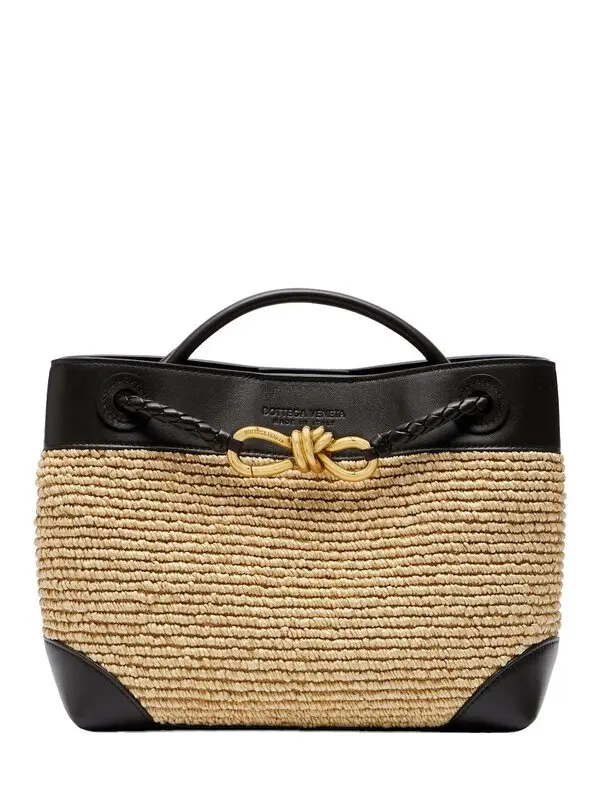 Bottega Veneta Small Andiamo Raffia And Leather Top-handle Bag - Brown