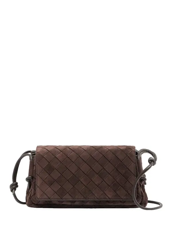 Bottega Veneta Notturno Intrecciato Suede Crossbody Bag - Brown