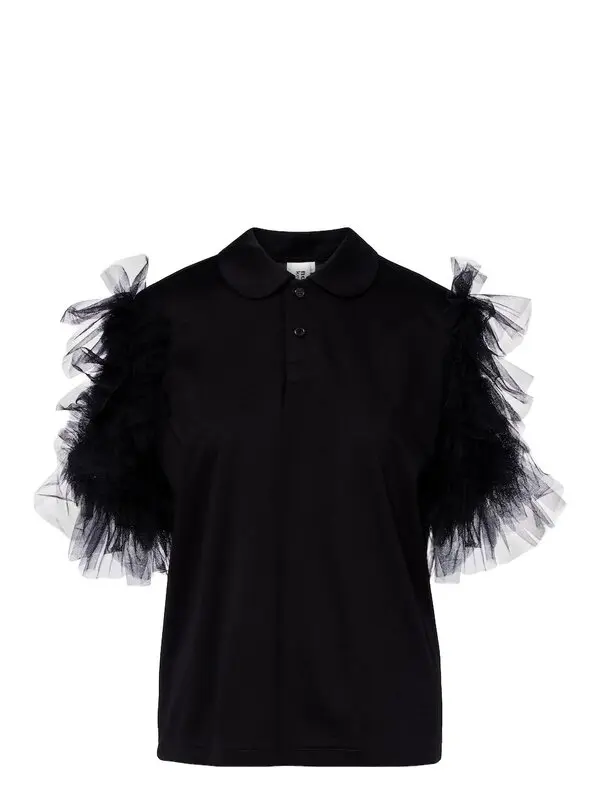 Noir Kei Ninomiya Tulle-trimmed Cotton Polo Shirt - Black