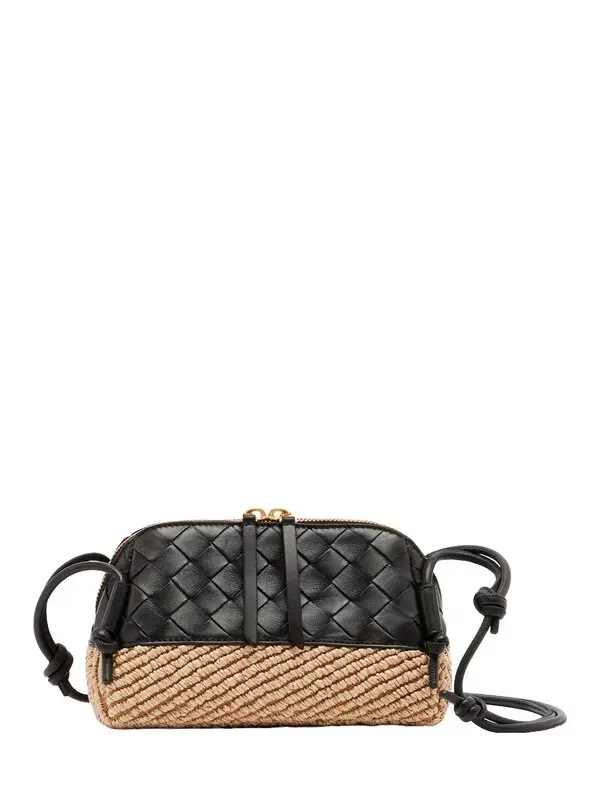 Bottega Veneta Concert Leather And Raffia Shoulder Bag - Brown