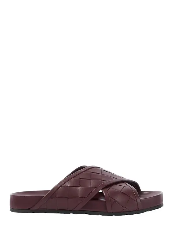 Bottega Veneta Tarik Intrecciato Leather Slides - Burgundy