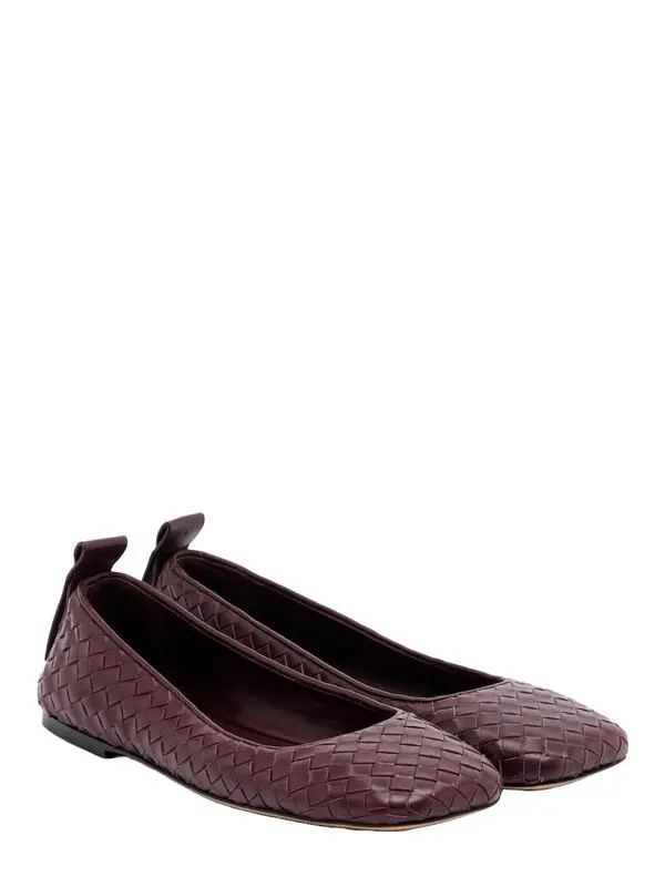Bottega Veneta Charlotte Intrecciato Leather Ballet Flats - Burgundy