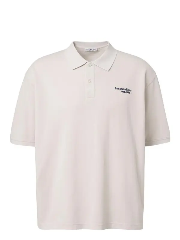 Acne Studios Distressed Logo Cotton Polo Shirt - White