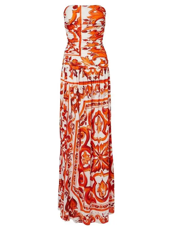 Dolce & Gabbana Majolica Organza Maxi Dress - Orange