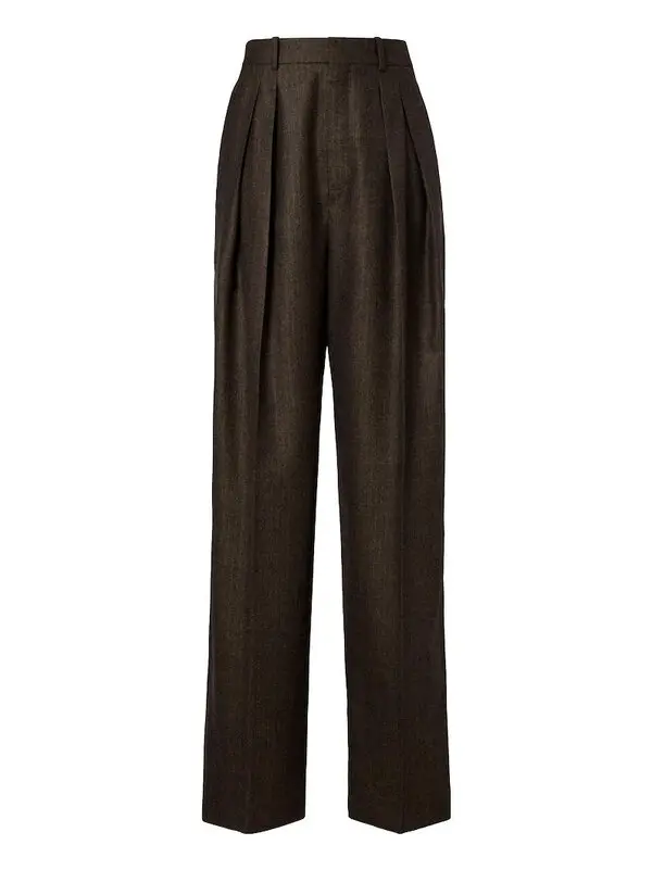 Saint Laurent Herringbone Wool Wide-leg Pants - Brown