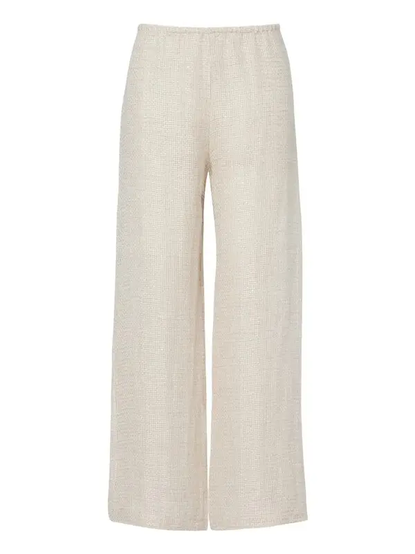 LESET Stella Sequined Linen-blend Wide-leg Pants - White