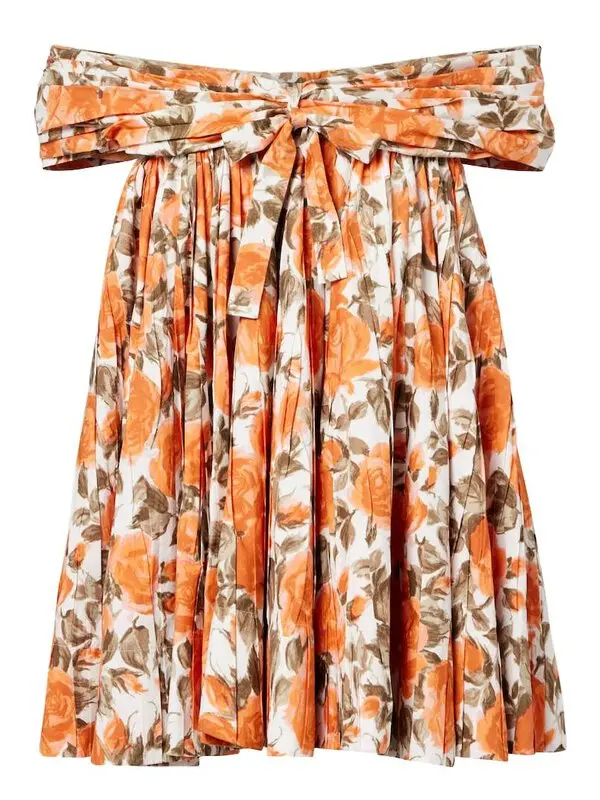 Chloé Floral Cotton Poplin Off-the-shoulder Minidress - Orange