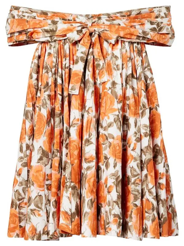 Chloé Floral Cotton Poplin Off-the-shoulder Minidress - Orange