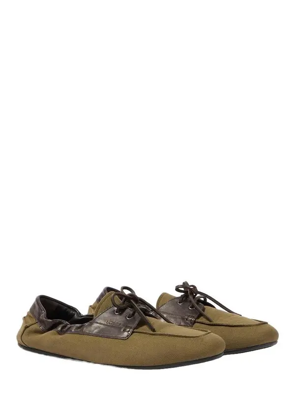 Prada Shuffle Leather-trimmed Canvas Boat Shoes - Green