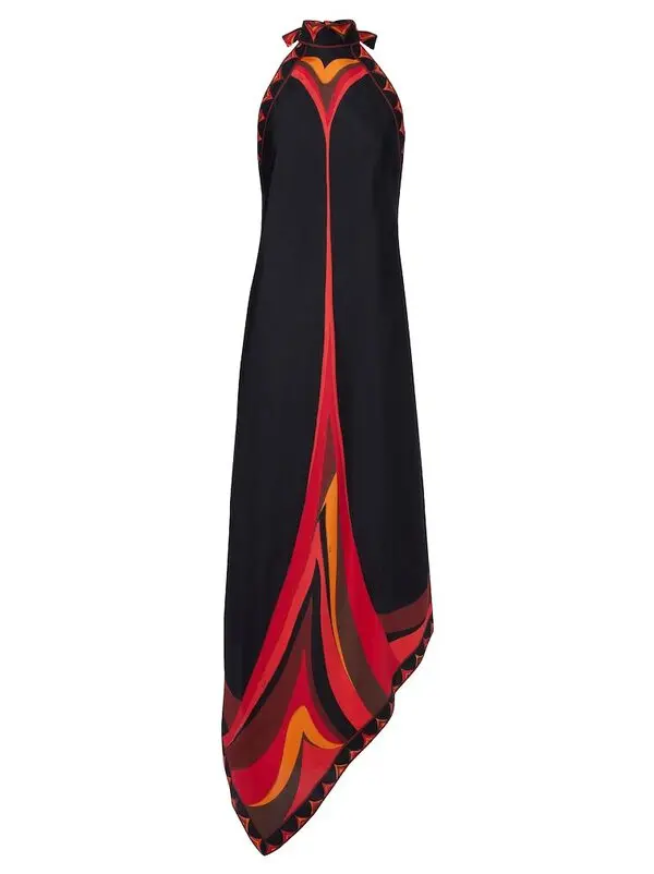 Emilio Pucci Halterneck Silk Twill Midi Dress - Black