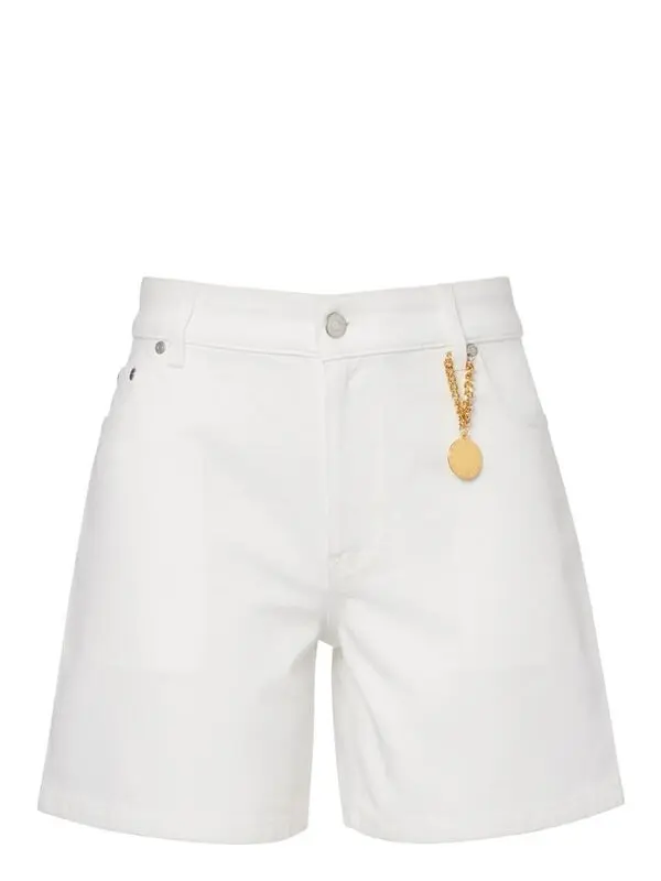 Stella McCartney Cotton Denim Shorts With Detachable Chain - White
