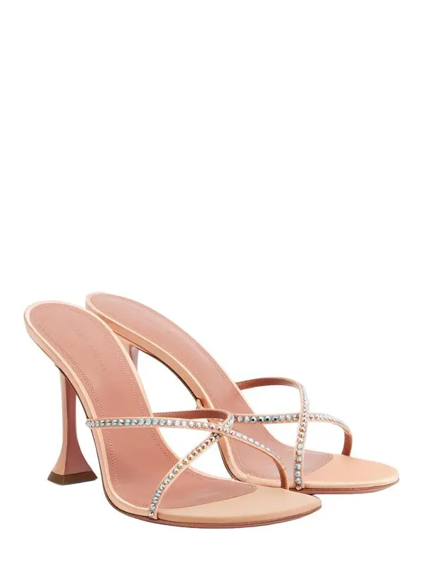 Amina Muaddi Sally Crystal-embellished Satin Mules - Beige