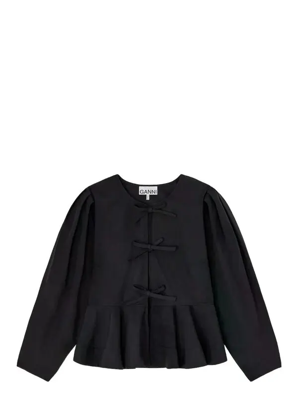 GANNI Peplum Hem Blouse With Bow Detail - Black