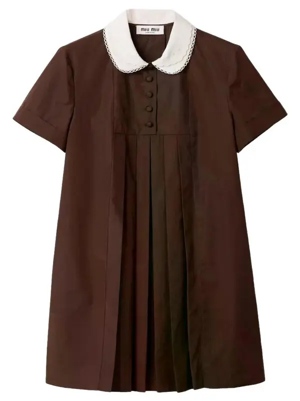 Miu Miu Embroidered Poplin Dress - Brown