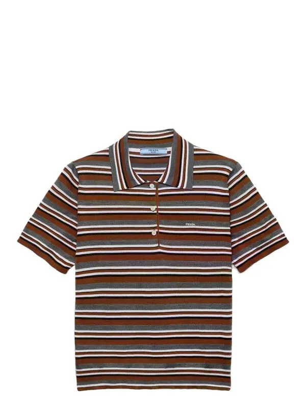 Prada Striped Cotton Short Sleeve Polo Shirt - Orange