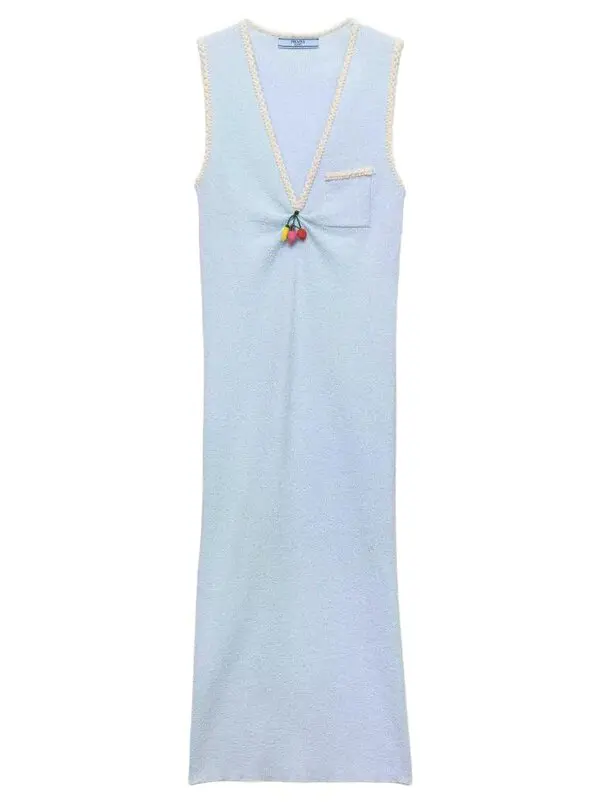 Prada Cotton Bouclé V-neck Dress - Blue
