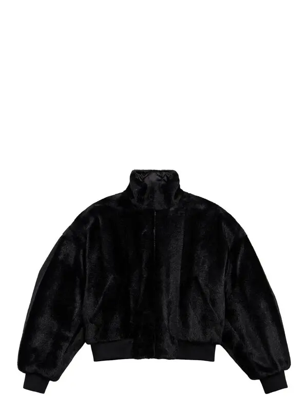 Balenciaga Cropped Faux Fur Jacket - Black