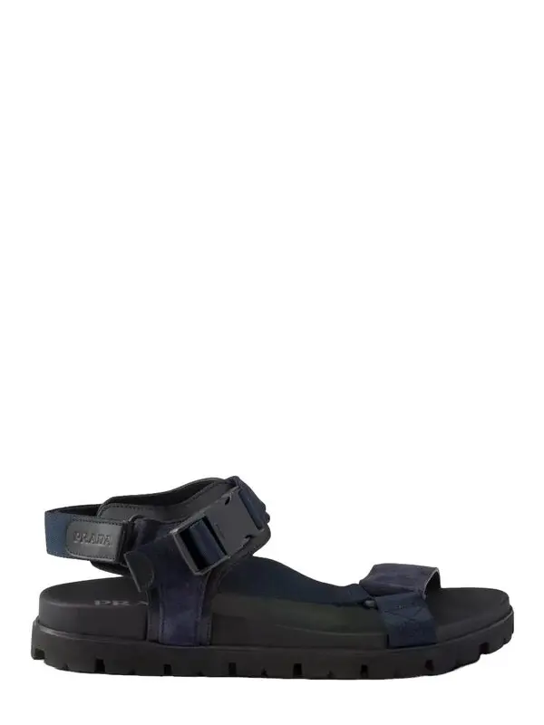Prada Suede And Woven Tape Sporty Sandals - Blue